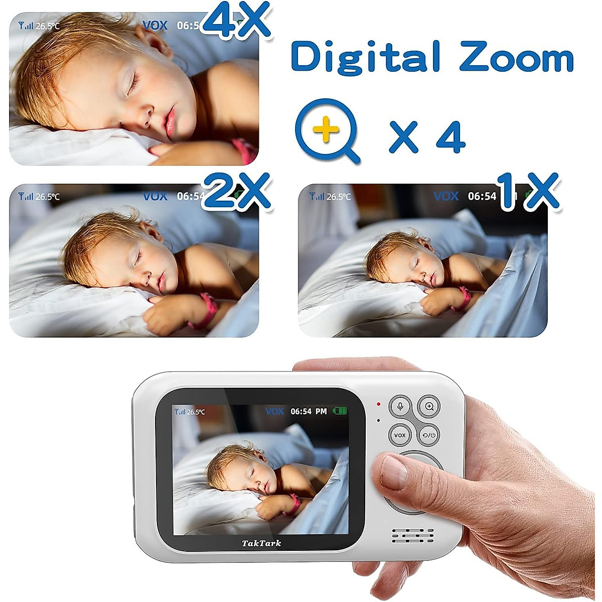 TakTark Baby Monitors, BM802 3.2" Video Baby Monitor with Camera and Audio, No WiFi, Night Vision, 2 Way Audio, Remote Pan & Tilt, VOX Sound Detection, Ideal for New Parents