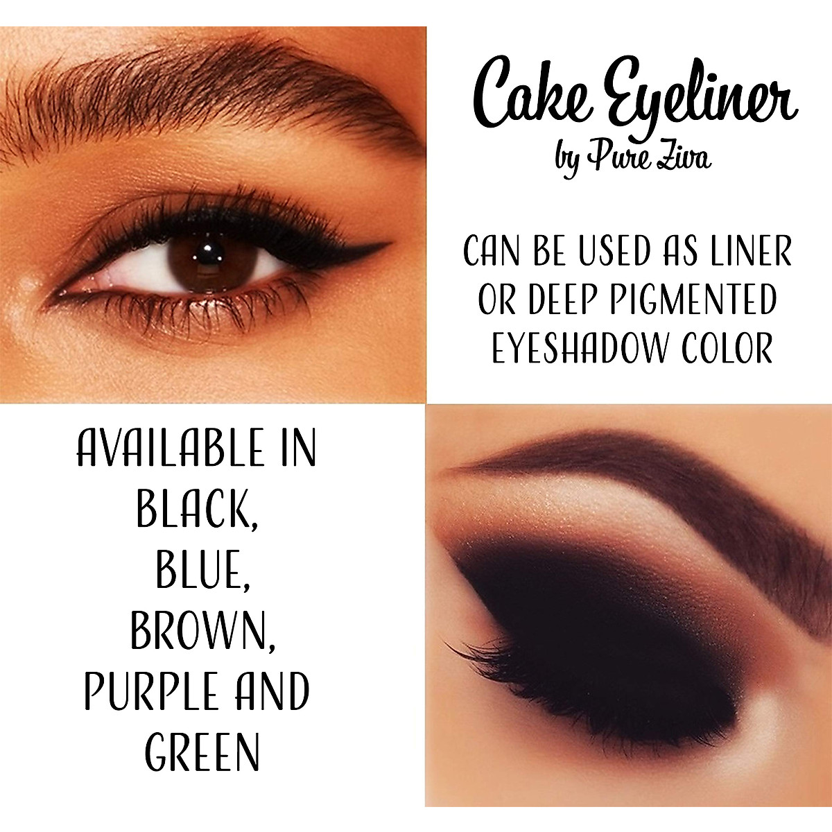 Pure Ziva Black Matte Cake Eyeliner & Pressed Eyeshadow, Water Activated Powder; Gluten & Cruelty Free