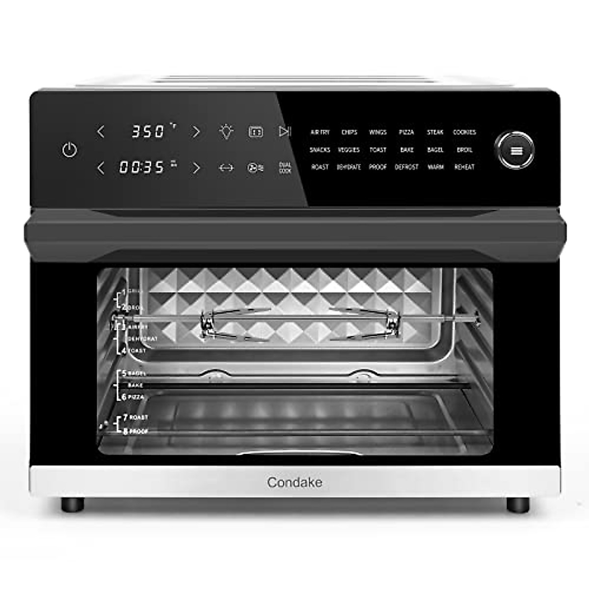 Condake 32QT Large Air Fryer Oven Toaster Oven Combo with Rotisserie 18-in-1 Convection Oven Countertop LED Touch and Knob Design Digital Oven for Bake Broil Pizza Roast Toast Dehydrate,1800W,Stainless Steel,ETL certified