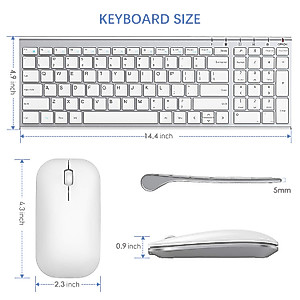 seenda Rechargeable Wireless Keyboard Mouse, Ultra Thin Low Profile Wireless Keyboard and Mouse with Number Pad, Quiet Portable Combo Compatible for Windows XP/7/8/10/11/11 Pro, Silver White
