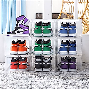 BVBOX 12 Pack Shoe Box Shoe Orgainzer Clear Shoe Storage Boxes XL Clear Plastic Stackable Shoe Cabinet Shoe Display Storage Boxes