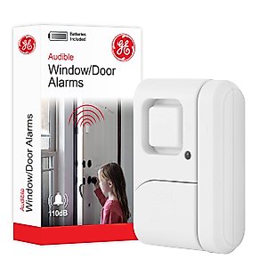 GE Personal Security Window and Door Alarm, 1 Pack, DIY Protection, Burglar Alert, Wireless Chime/Alarm, Easy Installation, Home Security, Ideal for Home, Garage, Apartment and More,White, 56789