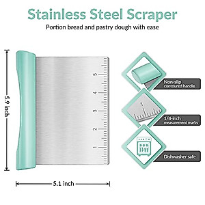 Rainspire Bench Scraper, Stainless Steel Dough Scraper, Pastry Scraper, Pizza and Dough Cutter Multi-Purpose Scraper/Chopper, Pizza Cutter Food Chopper Baking Supplies Kitchen Gadgets, Mint Green