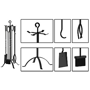 Fire Beauty 5 Pieces Fireplace Tools Sets Fireplace Accessories Tools Holder with Handles Tools for Indoor Fireplace Decor Outdoor Fire Pit Modern Tool(Black)