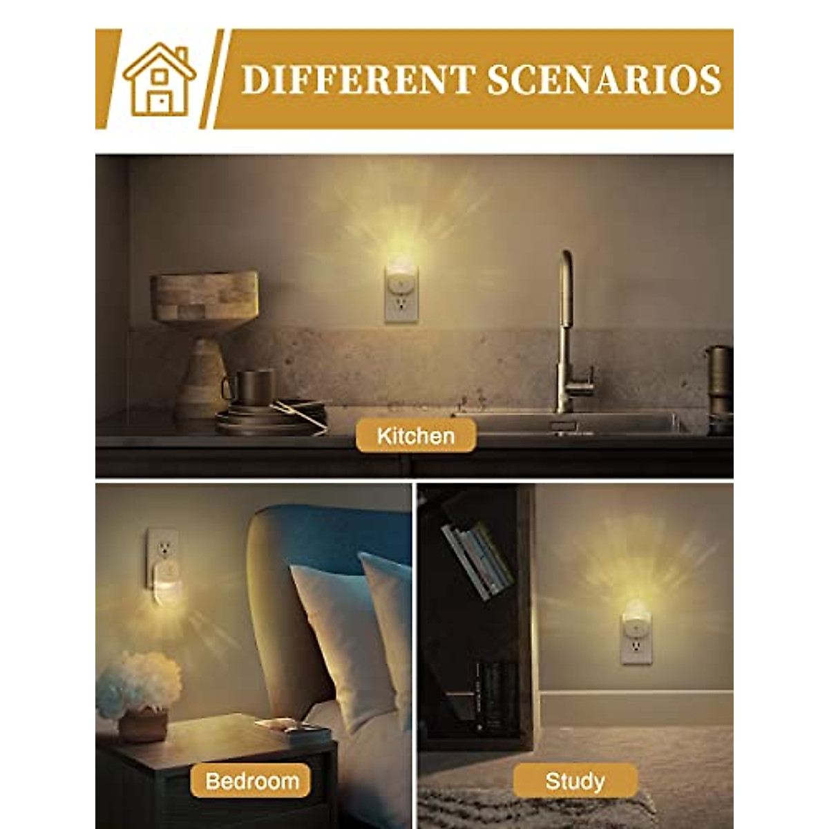 DORESshop LED Night Light, Baby Night Light [4 Pack], Plug in Night Light with Auto Dusk to Dawn Sensor, Adjustable Brightness Night Light for Kids, Bathroom, Bedroom, Nursery Room, Soft White 3000k