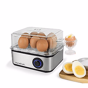 HomeCraft Premium Stainless Steel 8 Capacity Electric Large Hard-Boiled Egg Cooker Poached, Scrambled, Omelets, Whites, Sandwiches, for Keto & Low-Carb Diets, Vegetable Steamer, with Buzzer