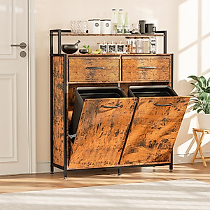 ZIAERKOR Double Tilt Out Trash Cabinet, Hidden Trash Bin Cabinet, Large Wooden Trash Can for Kitchen with Shelf, Dual Tilt Out Laundry Hamper Cabinet Free Standing Holder 10 Gallon