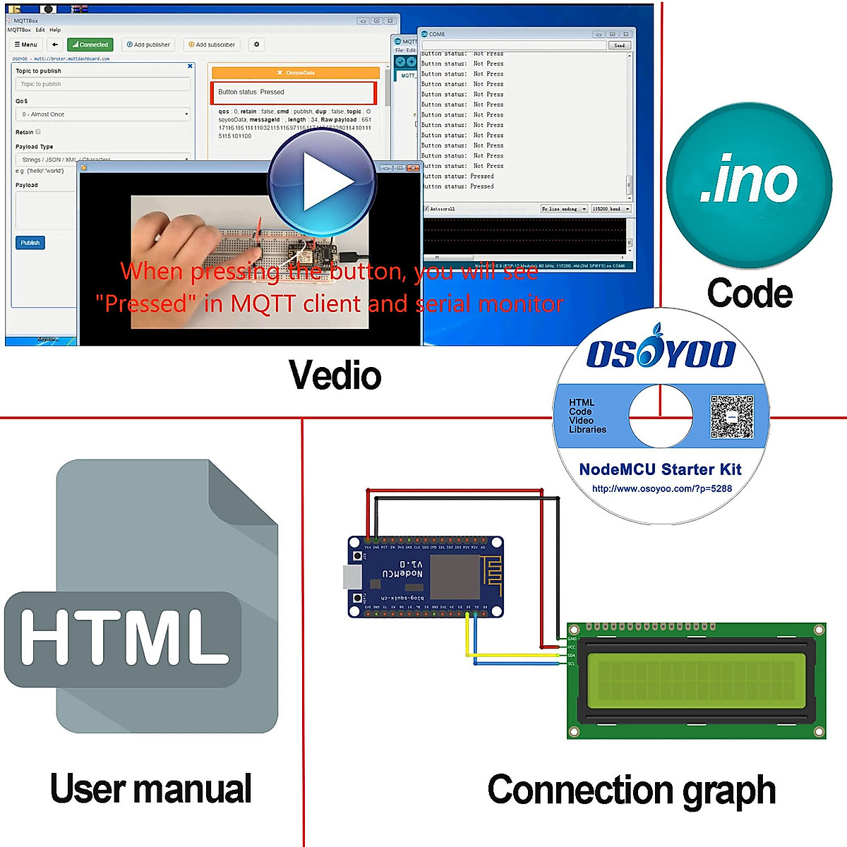 OSOYOO ESP8266 NodeMCU IOT Starter kit with ESP-12E Development Board Open Source Serial Module