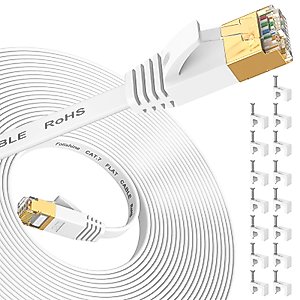 Cat 7 Ethernet Cable 30 ft, High Speed Internet Network Cable with Gold Plated RJ45 Connector, Shielded Flat Patch Cord LAN Wire for Modem, Switch, faster than Cat5e/Cat5/Cat6/Cat6e- 30 feet
