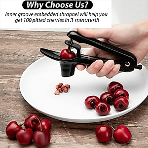 Cherry Pitter - Ordekcity Stainless Steel Cherries Corer Pitter Tool with Hand-held Push Design, Save Time & Space for Making Cherry Jam with Lock Design(Black)