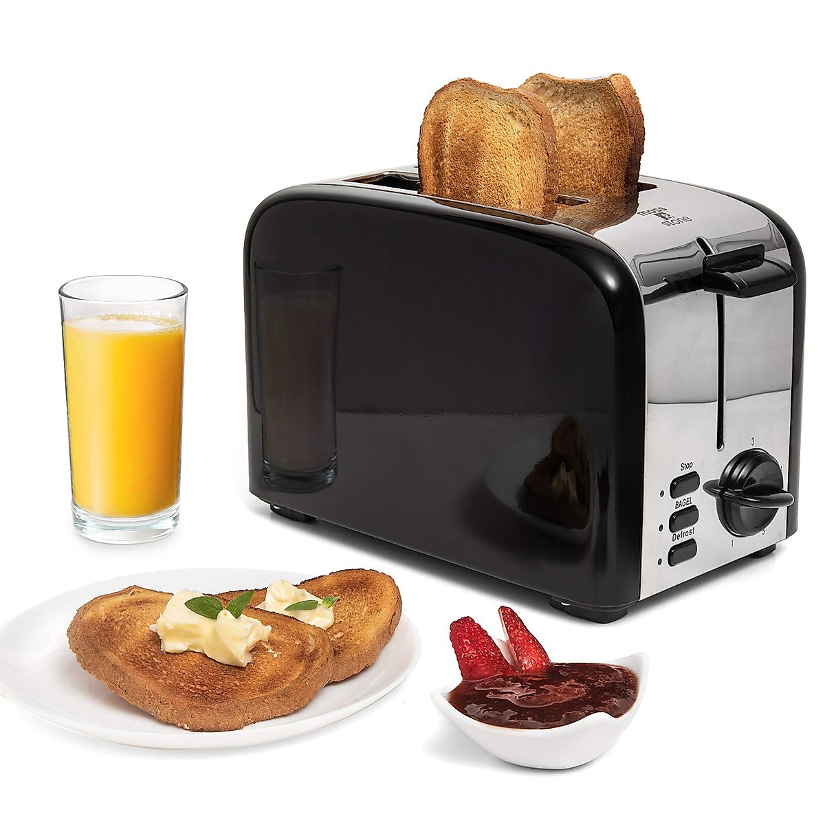 Moss & Stone 2 Slice Toaster, 1.5in Extra-Wide Slot Toaster For Bagel & Defrost with 5 Shade Settings, Bread Toaster 2 Slice With Removable Crumb Tray (black toaster)