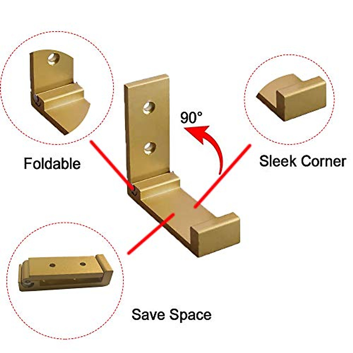 5 PCS,Folding Wall Hooks,Coat Hooks Wall Mount,Aluminum Alloy Heavy Duty Single Towel Hook, Hooks for Hanging Coat Jackets Headset Robe Clothes Hat (Gold)