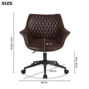 Home Office Desk Chair, Set of 2 Leather Modern Height Adjustable Task Chair with Armrest, Back and Wheels for Living Room Study Room and Bedroom, Brown
