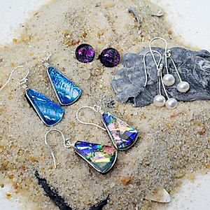 Window Waterfalls Earrings Nickel Free Dichroic Glass Dangles RZ19 - Kaleidoscope