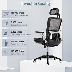 COLAMY Office Chair-Ergonomic High Back Computer Chair with Padded Flip-up Arms, Executive Leather Desk Chair Thicken Seat, Upgraded Casters for Swivel Rolling, Home Office Chair for Adult-Black
