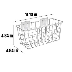 LeleCAT Hanging Kitchen Baskets For Storage Adhesive Sturdy Small Wire Storage Baskets with Kitchen Food Pantry Bathroom Shelf Storage No Drilling Wall Mounted,2 PACK,White