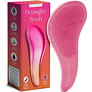 Detangling Brush. Detangler Hairbrush for Curly, Thick, Natural, Straight, Fine, Wet or Dry Hair for Women, Kids and Toddlers by Lily England (Pink / Orange)