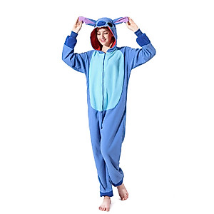 OGU' DEAL Stitch Adult Onesie Halloween Cosplay Costumes Anime Pajamas for Women and Girls,Zipper Closure