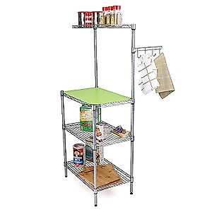 Mind Reader 3 Tier Microwave Shelf Counter Unit with Hooks, Silver