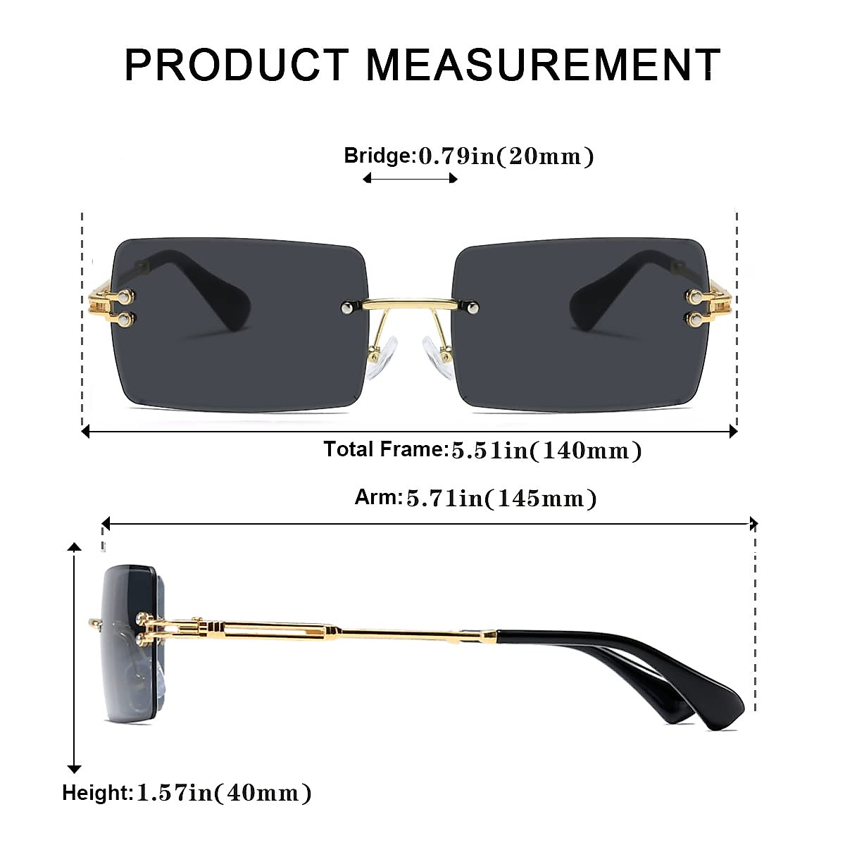 aisswzber Fashion Rimless Rectangle Sunglasses for Women Men Square Glasses Ultralight UV400 Eyewear Unisex 9031