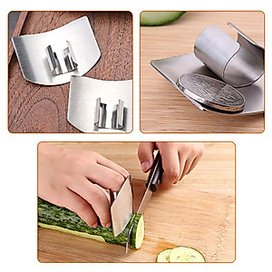 SLXDEX 2 Pcs Finger Guard for Cutting aid, Kitchen Tool, Stainless Steel Knife Protector, Adjustable Hand Protect Fingers, Avoid Hurting, Slicing and Chopping, Silver