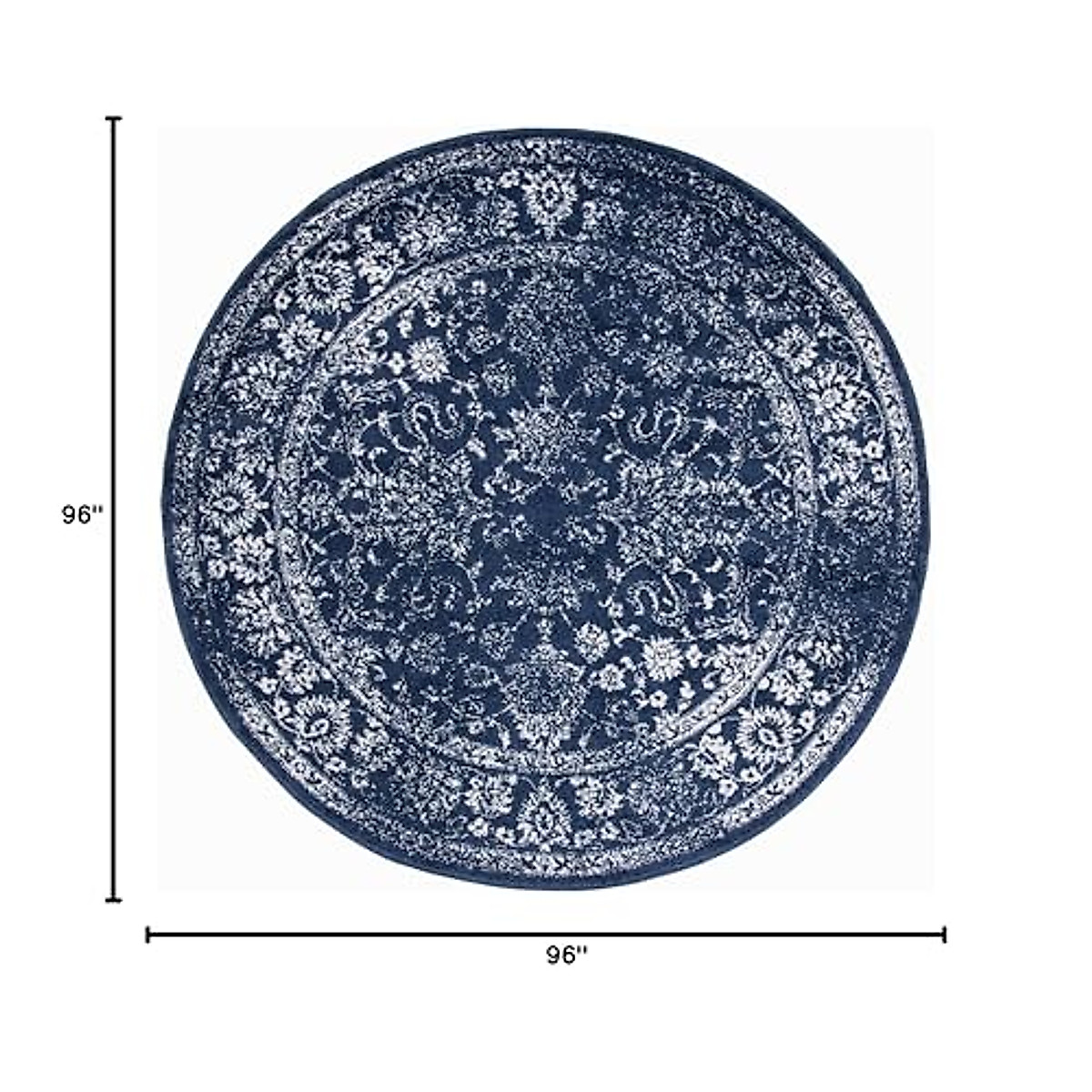 SAFAVIEH Adirondack Collection Area Rug - 8' Round, Navy & Ivory, Oriental Distressed Design, Non-Shedding & Easy Care, Ideal for High Traffic Areas in Living Room, Bedroom (ADR109N)