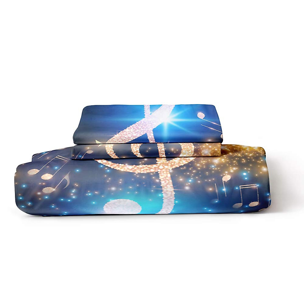 Suncloris, Starlight Music Note Duvet Cover Set, Golden Musical Notes Bedding Set. Included: 1* Duvet Cover, 2* Pillowcase(no Comforter Inside) (Queen)