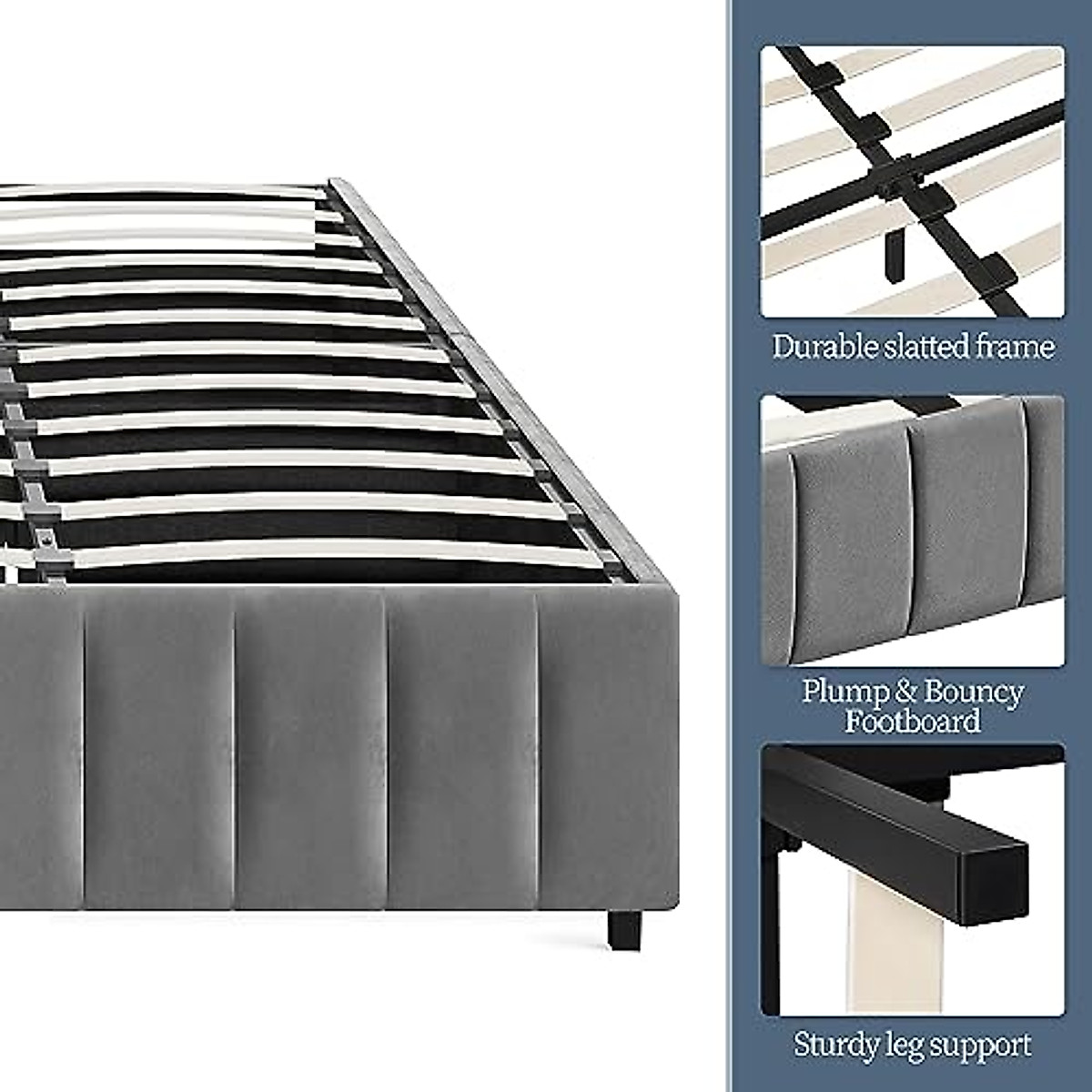 Yaheetech King Bed Frame Upholstered Platform Bed with 4 Storage Drawers, Large Storage Space/Strong Wooden Slats/Non-Slip and Noise-Free/No Fixed Headboard/No Box Spring Needed/Dark Gray King Bed