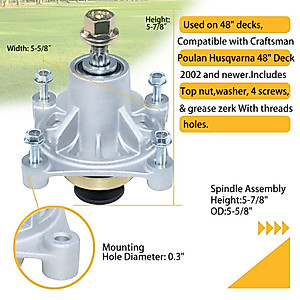 BOSFLAG 587125201 Spindle Replaces Husqvarna 587125201 Mandrel Assembly, Husqvarna 532174356, 539107515, 532174358, Craftsman 174356, 174358 for Husqvarna Z246, RZ4623, RZ5424, RZ46I Lawn Tractors
