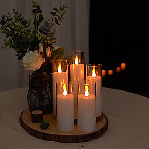 Amagic Pure White Flameless Candles, Battery Operated Candles, Flickering LED Pillar Candles with Remote Control and Timer, 3D Wick, Yellow and Blue Glow, Set of 5