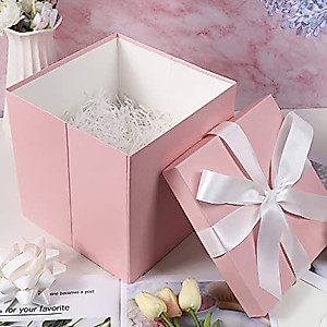 RUSPEPA Medium Birthday Gift Box with Lids, Ribbon and Tissue Paper, Collapsible Gift Box - 1 Pcs, 9x9x9 Inches, Pink