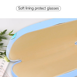 PERFECTSIGHT Hard Shell Eyeglasses Case, PU Leather Protective Glasses Case, Cute Cartoon Surface Eyeglass Case for Women Girls (Blue S)