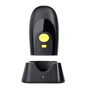 TEEMI Bluetooth Barcode Scanner with Charging Dock Data Receiver, Mini Bar Code Scanner with Neck Wrist Lanyard Included Handheld 2D QR Bar Code Reader for Tablet iPhone iPad Android iOS (Black)