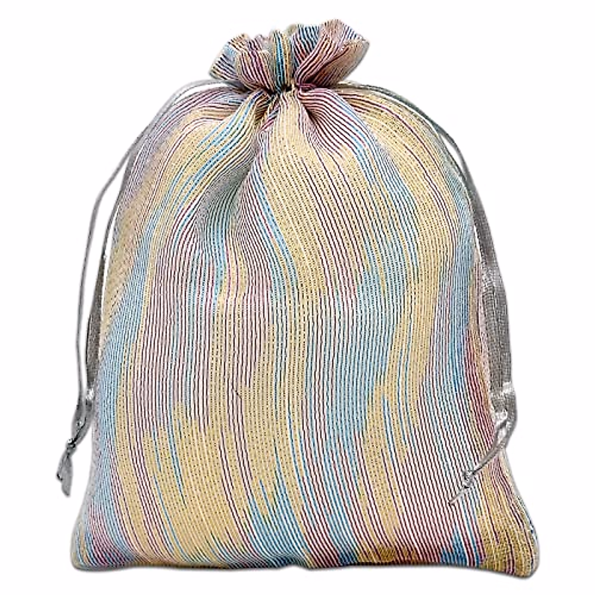 TheDisplayGuys - 96-Pack Striped Weave Organza Gift Bags w/Drawstrings - Large 6x8 - Iridescent - for Party Favors, Samples,Treats