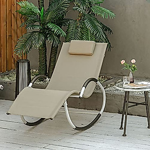 Outsunny Outdoor Rocking Chair with Detachable Pillow, Zero Gravity Patio Chaise Sun Lounger Chair with Breathable Mesh Fabric, and Curved Armrests for Lawn, Garden or Pool, Sand