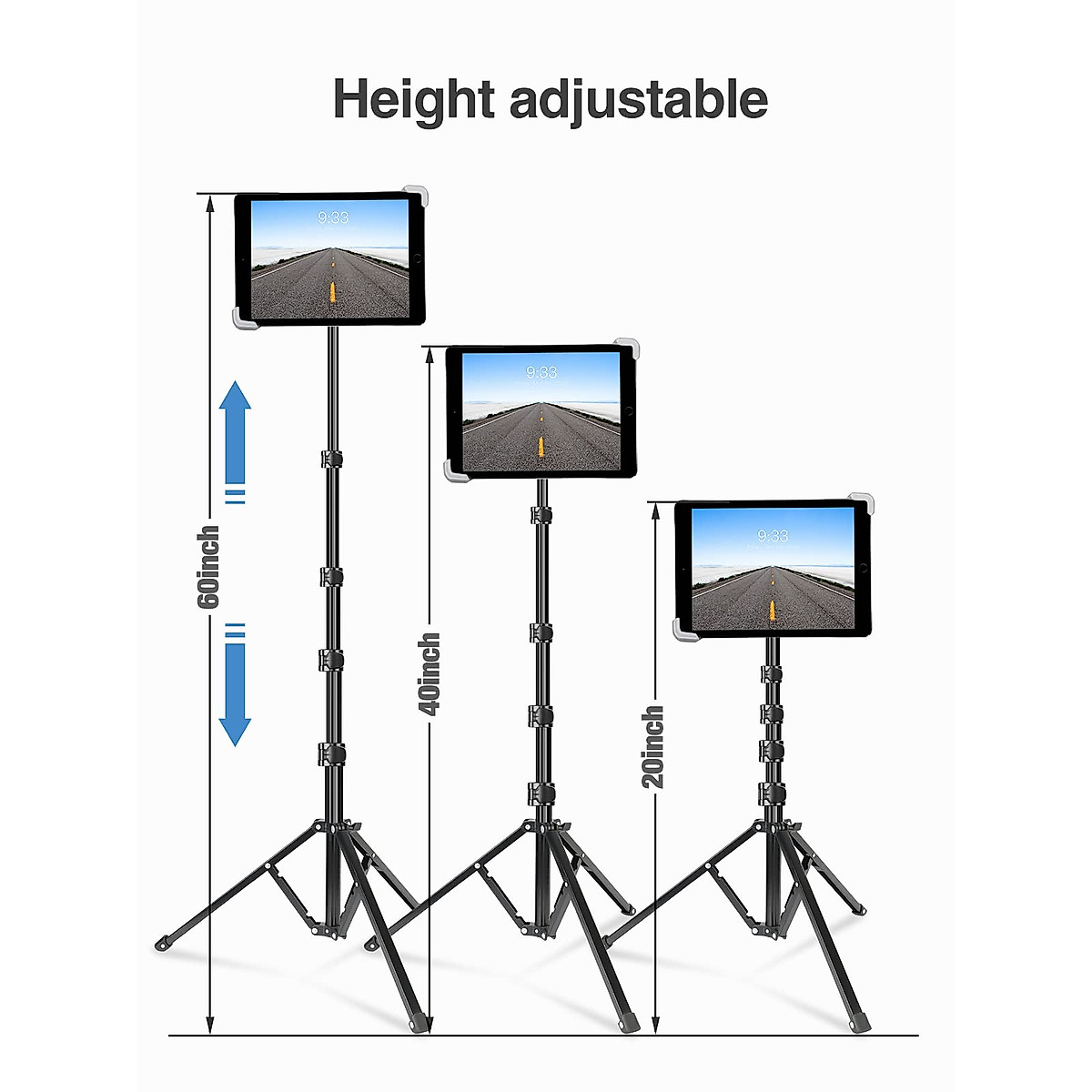 elitehood iPad Tripod Stand, Aluminum Alloy iPad Stand, 360 Rotation Adjustable Height iPad Stand Holder for Floor, Universal Compatible with iPad Mini, iPad Air, iPad and All 7.9-11 Inch Tablet
