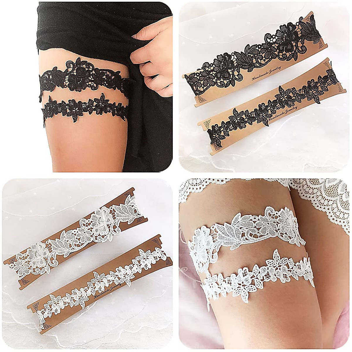 CICITOYWO Wedding Garters for Bride, 2 Pieces Lace Bridal Garter Set, Women's White Garter Belt Wedding Bridal Garter Prom Garter Bridal Accessories Lingerie Leg Garter Belts (White/Lace)