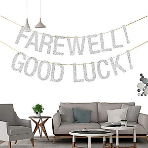 Silver Glitter Farewell! Good Luck! Banner - Goodbye Party Decorations - Farewell / Retirement / Job Change / Relocating / Graduation Party Supplies