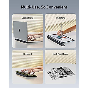 ergounion 3 in 1 Silicone Laptop Stand for Desk - Portable Computer Keyboard Stand for Ergonomic Typing/Reading, Pencil Case Holder for Apple Pencil, Measurable Laptop Riser 9"(24cm) - Midnight