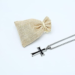 HZMAN Mens Stainless Steel Cross Pendant Necklace Flower Basket Chain (Silver)