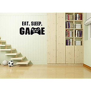 Gamer with Controller Wall Decal, Eat Sleep Game Boy Decal Wall Sticker, Vinyl Art Design Sticker Wall for Home, Playroom Bedroom Decoration Wallpaper (2)