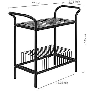 MyGift Modern Matte Black Metal Record Player Holder Stand with Vinyl Storage Organizer, Premium Quality 2 Tier Turntable Display Table Rack