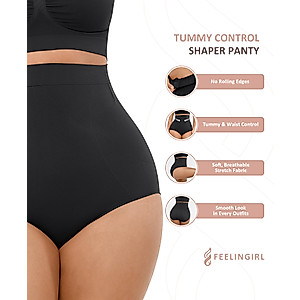 FeelinGirl Shapewear Tummy Control Underwear for Women High Waisted Panty Girdles Body Shaper Panties Black M/L
