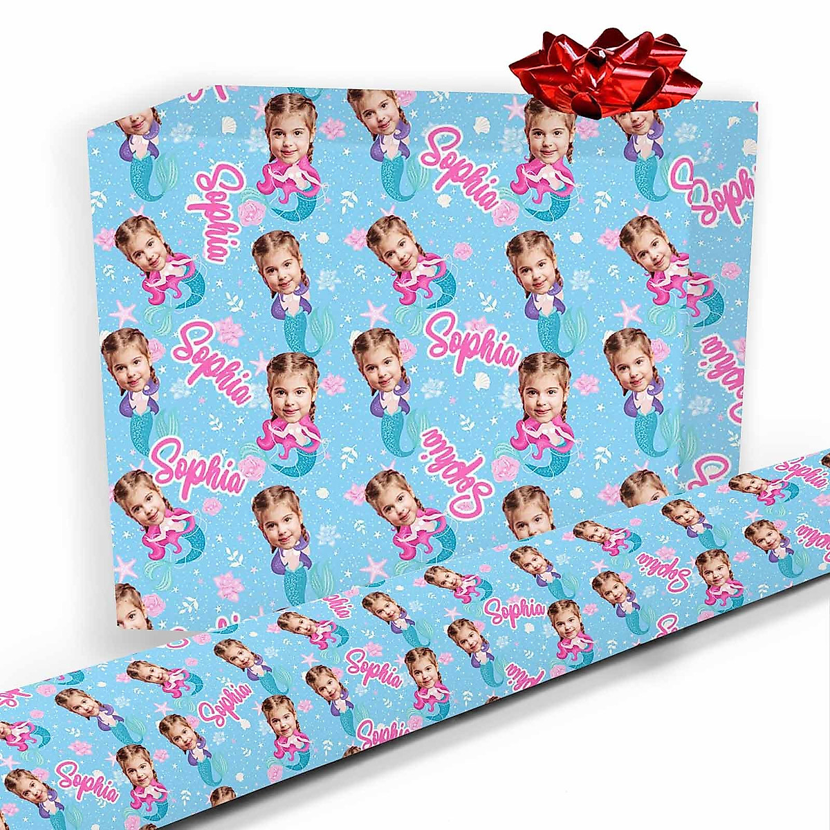 Jaydouble Custom Christmas Wrapping Paper Rolls for Kids Boys Girls Personalized Photo Wrapping Paper Daughter Son Customized Funny Gift Wrapping Paper for Dad Mam Grandma Grandpa 58"x 23"