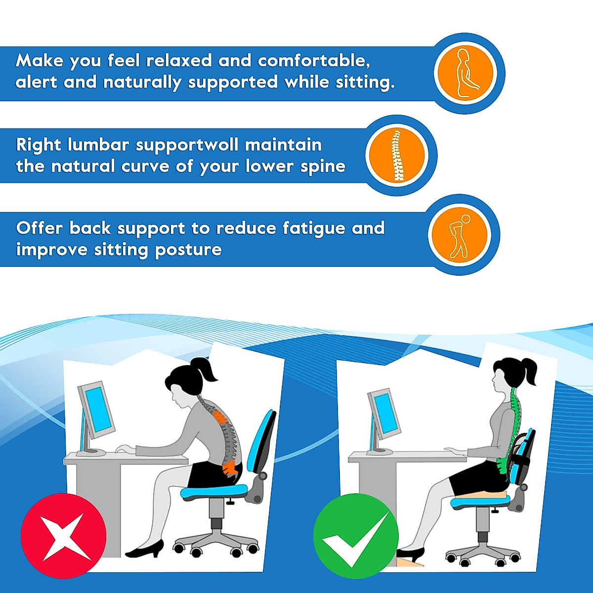 YINSHENG Mesh Back Lumbar Support, Mesh Back Support Seat Cushion Air Flow Chair Back Support with Elastic Strap Back Rest for Home Office Chair Car Seat Back Pain Relief