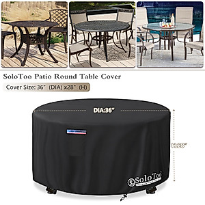SoloToo Outdoor Round Table Cover Waterproof,36 Inch Round Patio Table Cover Used for Garden,Lawn and Backyard - 36 x 28 Inch (Black)