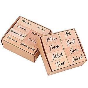 EXCEART 16pcs Wooden Stamps Week Stamps Retro Rubber Stamps DIY Scrapbooking Diary Stamps