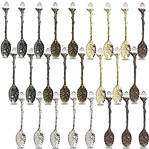 NSBELL 25PCS Retro Spoon Crystal Alloy Spoon Vintage Carved Coffee Spoon Coffee Spoon Decorative Dessert Spoons for Cafe Tableware