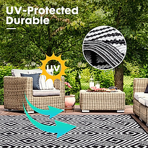 Outdoor Plastic Straw Rug, 5x7 Outdoor Rug,RV Rug,Reversible mats, Large Floor Mat and Rug for RV, Patio, Backyard, Deck, Picnic, Beach, Trailer, Camping