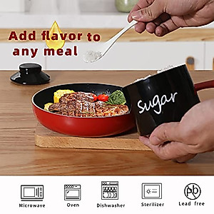 ONTUBE Ceramic Sugar Bowl with Lid and Spoon,Porcelain Sugar Pot,8oz (Black)